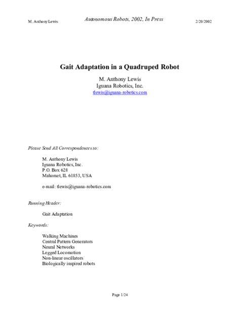 Pdf Gait Adaptation In A Quadruped Robot
