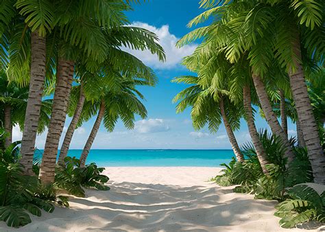 3d Rendering Of Tropical Trees And White Sandy Beach Summer Background