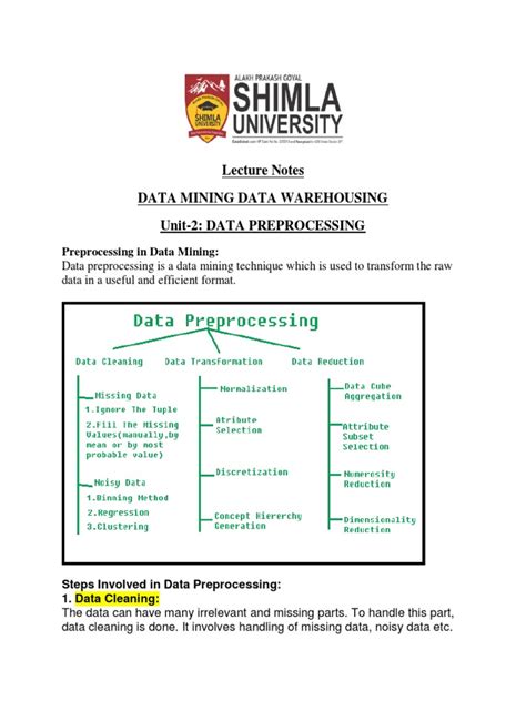 Lecture Notes Data Mining Data Warehousing Unit 2 Data Preprocessing