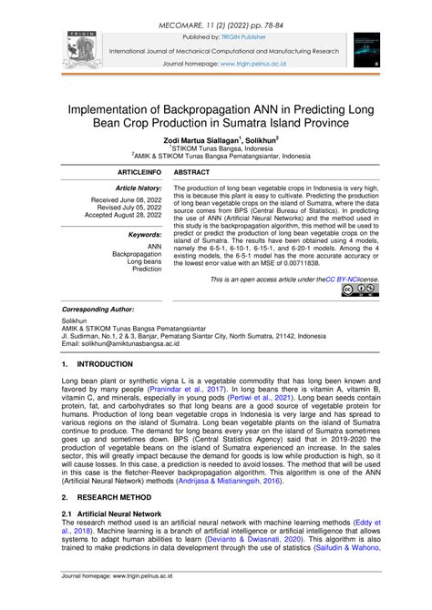 Pdf Implementation Of Backpropagation Ann In Predicting Long Bean Crop Production In Sumatra