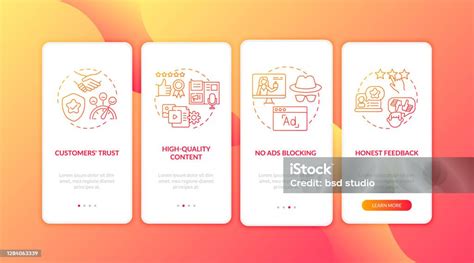 Influencer Marketing Benefits Onboarding Mobile App Page Screen With Concepts Stock Illustration