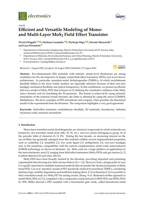 Pdf Efficient And Versatile Modeling Of Mono And Multi Layer Mos2