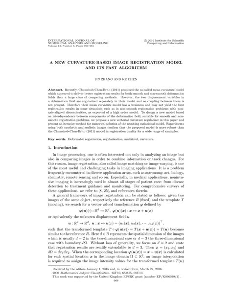 Global Science Press A New Curvature Based Image Registration Model And Its Fast Algorithm