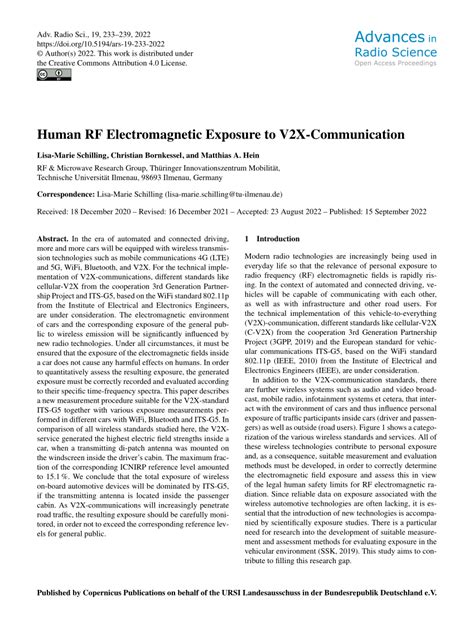 Pdf Human Rf Electromagnetic Exposure To V2x Communication
