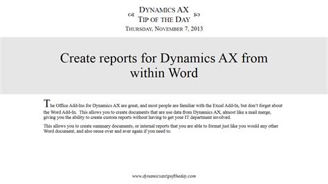 Create Reports For Dynamics Ax From Within Word Dynamics Ax Tip Of