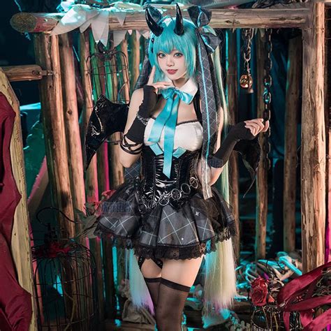 キ Anime Demon Cosplay Costumes Women Sexy Dress Wings Suit Miku Cute