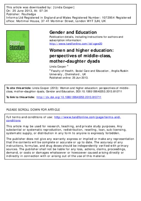 Pdf Women And Higher Education Narratives Of Middle Class Mother Daughter Dyads