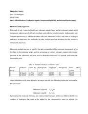 Organic Chemistry Lab Lab Identification Of Unknown Organic Compounds Lab One
