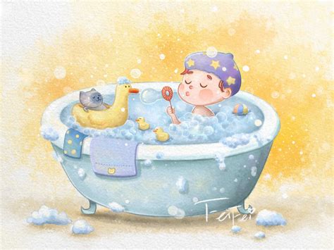 水彩我爱洗澡皮肤好好 黄咕噜 站酷ZCOOL