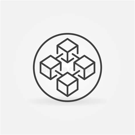Circle With Blockchain Linear Vector Icon Four Connected Blocks Round Symbol Stock Vector