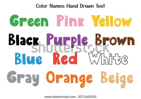 Color Names Set Hand Drawn Text Stock Vector Royalty Free 2071668182