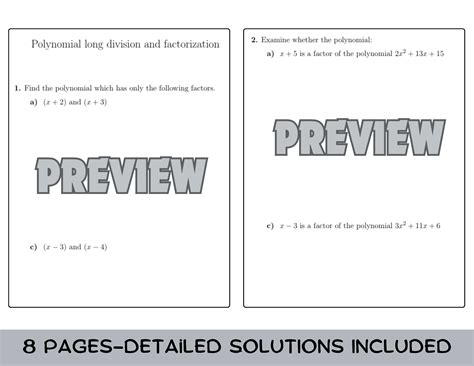 Polynomial Long Division And Factorization Worksheet With Solutions Teaching Resources