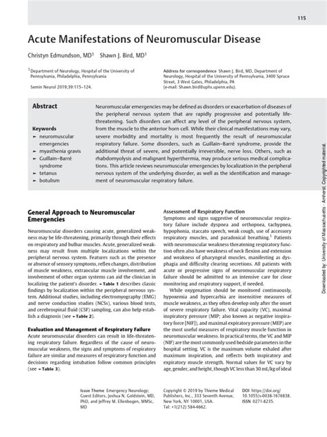 Acute Manifestations Of Neuromuscular Disease Pdf Botulinum Toxin Neuromuscular Junction