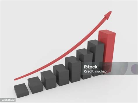 빨간색 막대 그래프의 상단에 작은 화살표와 비즈니스 그래프의 3d 그림 지도 0명에 대한 스톡 사진 및 기타 이미지 0명 3차원 형태 개념 Istock