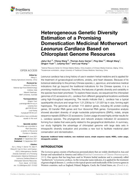 Pdf Heterogeneous Genetic Diversity Estimation Of A Promising Domestication Medicinal