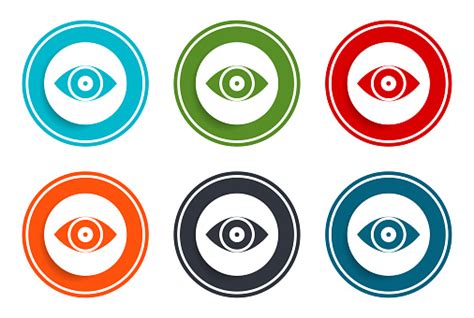 아이 아이콘 플랫 벡터 일러스트 디자인 라운드 버튼 컬렉션 6 컨셉 컬러풀 한 프레임 심플한 서클 세트 개념에 대한 스톡 벡터 아트 및 기타 이미지 Istock