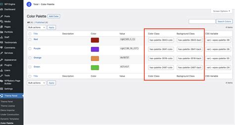 using color palette colors for wpbakery sections rows and columns
