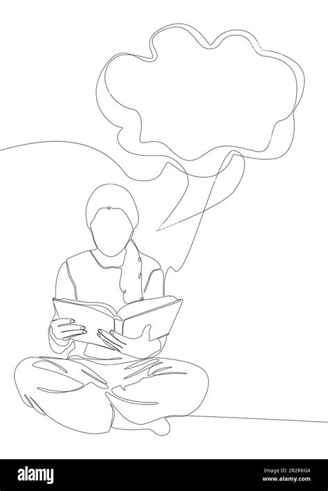 One Continuous Line Of Speech Bubble With Girl Reading A Book Thin Line Illustration Vector