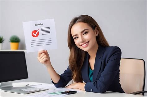Premium Photo Young Smiling Woman And Successful Check Mark Close Up