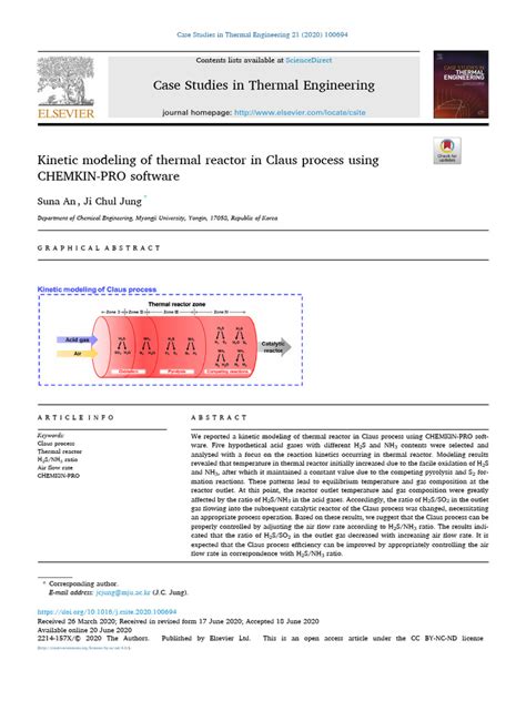 Kinetic Modeling Of Thermal Reactor In Claus Process Using Chemkin Pro Software Pdf Chemical