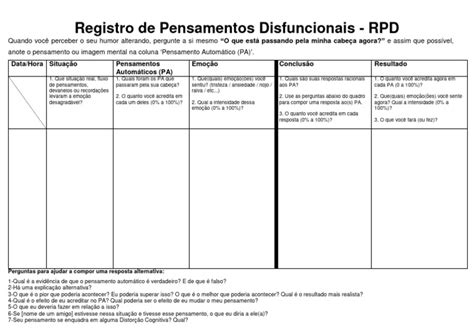 Registro De Pensamentos Disfuncionais Rpd Pdf