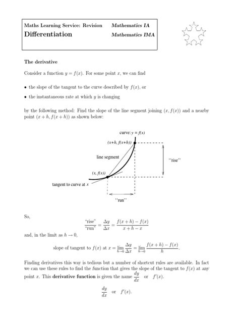Differentiation Revision Pdf Slope Derivative
