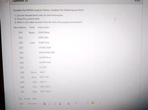 solved texts question 35 consider the marie program below and complete the following questions