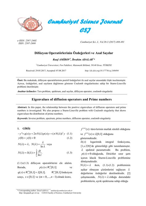Pdf Eigenvalues Of Diffusion Operators And Prime Numbers