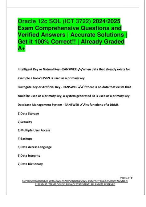 Oracle 12c Sql Ict 3722 20242025 Exam Comprehensive Questions And