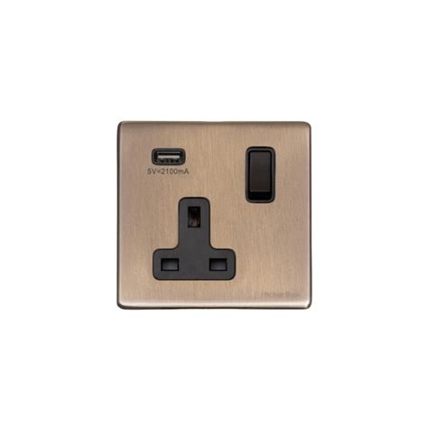 Single Usb Socket 13 Amp In Antique Brass Vintage Range