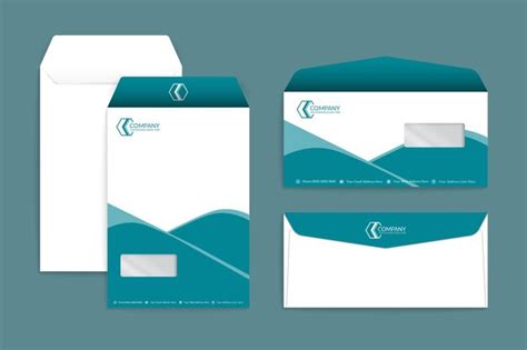 인쇄 가능한 비즈니스 봉투 템플릿 세트 사용자 정의 프리미엄 벡터