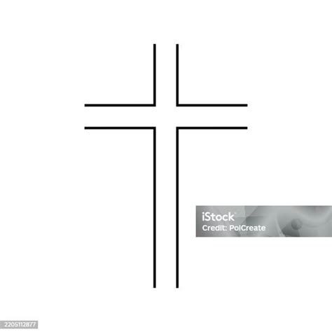 십자가의 단순한 흑백 선 그림으로 신앙 종교 또는 추상적인 기하학적 디자인을 나타냅니다 벡터 일러스트 레이 션 0명에 대한 스톡 벡터 아트 및 기타 이미지 Istock