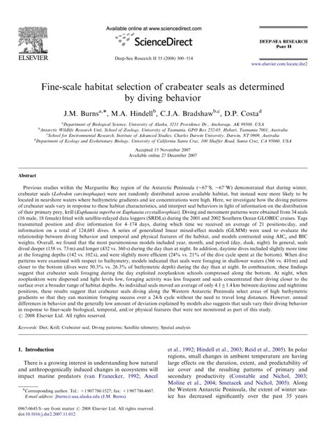 Pdf Fine Scale Habitat Selection Of Crabeater Seals As Determined By Diving Behavior