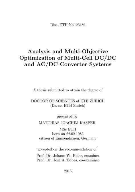 Pdf Analysis And Multi Objective Optimization Of Multi Cell Dcdc And Acdc Converter Systems