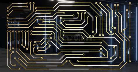 Animation Of Circuit Board Pattern Overlaying Servers In Modern Data Center Stock Video Video