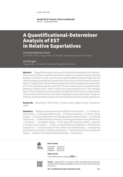 Pdf A Quantificational Determiner Analysis Of Est In Relative Superlatives
