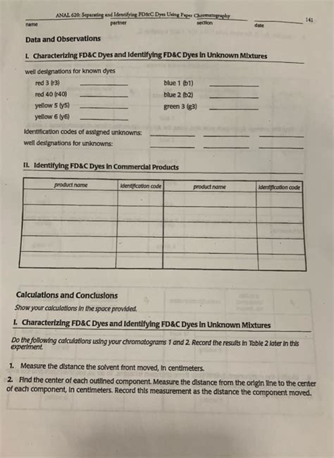 CHEM Seperating And Identifying FD C Dyes Using Chegg