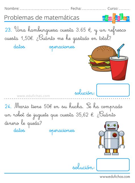 Hojas De Trabajo De Problemas De Matemáticas Para Imprimir