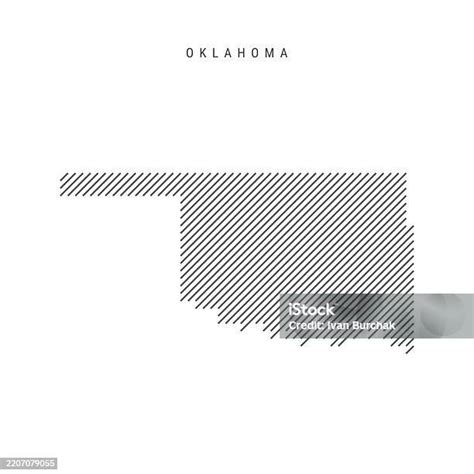 오클라호마 지도는 검은 색 경사 평행선 패턴에서 볼 수 있습니다 흰색에 고립 된 플랫 벡터 일러스트 레이 션 검은색에 대한 스톡