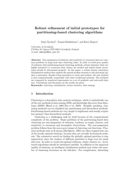 Pdf Robust Refinement Of Initial Prototypes For Partitioning Based