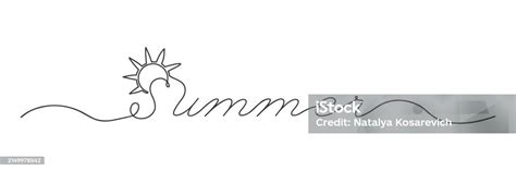 태양과 비문 여름의 연속적인 한 줄로 그리기 일러스트레이션 로고 배경 배너에 대한 개념입니다 현대 디자인 연속 선 벡터 일러스트