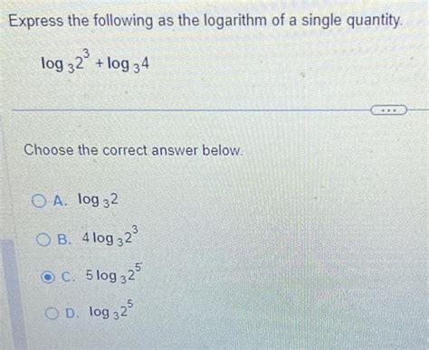 solved express the following as the logarithm of a single