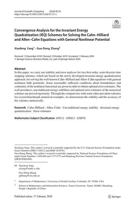 Pdf Convergence Analysis For The Invariant Energy Quadratization Ieq Schemes For Solving The