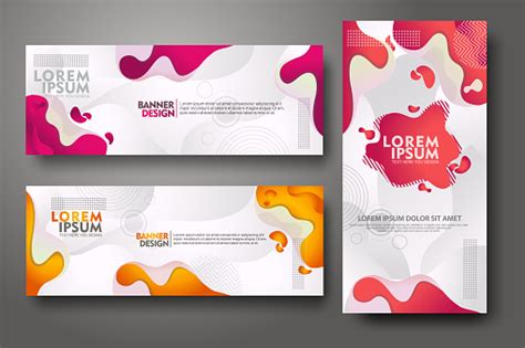 수직 및 수평 배너 세트 미디어 홍보 및 기타 사용자를위한 추상적 인 유체 모양이있는 트렌디 한 생생한 그라데이션 색상의 디자인 템플릿 가리기에 대한 스톡 벡터 아트 및
