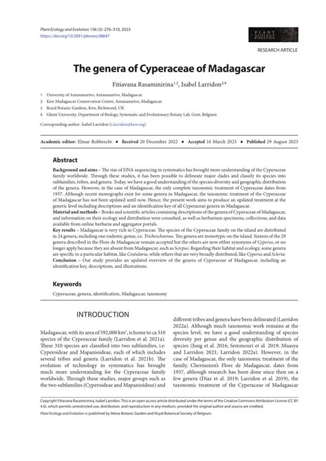 Pdf The Genera Of Cyperaceae Of Madagascar