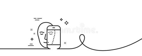 Face Biometrics Line Icon Facial Recognition By Phone Sign Continuous Line With Curl Vector