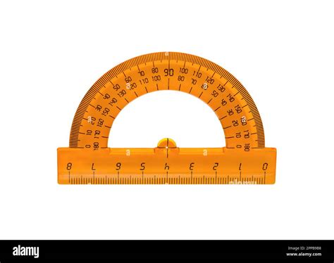 Protractor Isolated On White School Tool For Angle Measurement Stock