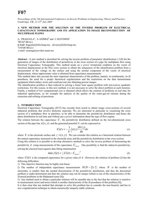 Pdf A New Method For The Solution Of The Inverse Problem Of Electrical Capacitance Tomography