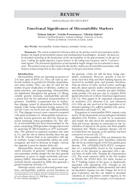 Pdf Functional Significance Of Microsatellite Markers