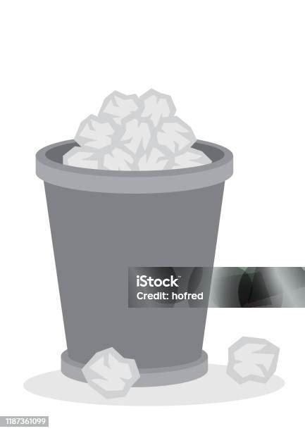 종이 쓰레기로 가득 찬 사무실 쓰레기통 벡터 만화 일러스트레이션입니다 폐지 수거통에 대한 스톡 벡터 아트 및 기타 이미지 폐지 수거통 쓰레기통 만화 Istock